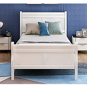 Harper & Bright Designs Wood Platform Bed Twin Bed Frame Mattress Foundation Sleigh Bed with Headboard/Footboard/Wood Slat Support
