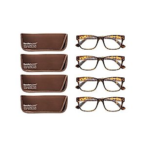 Readers Readers.com Fully Magnified Reading Glasses: The McNealy - 4 Pairs, Classic Rectangle for Women and Men - Tortoise, 1.25