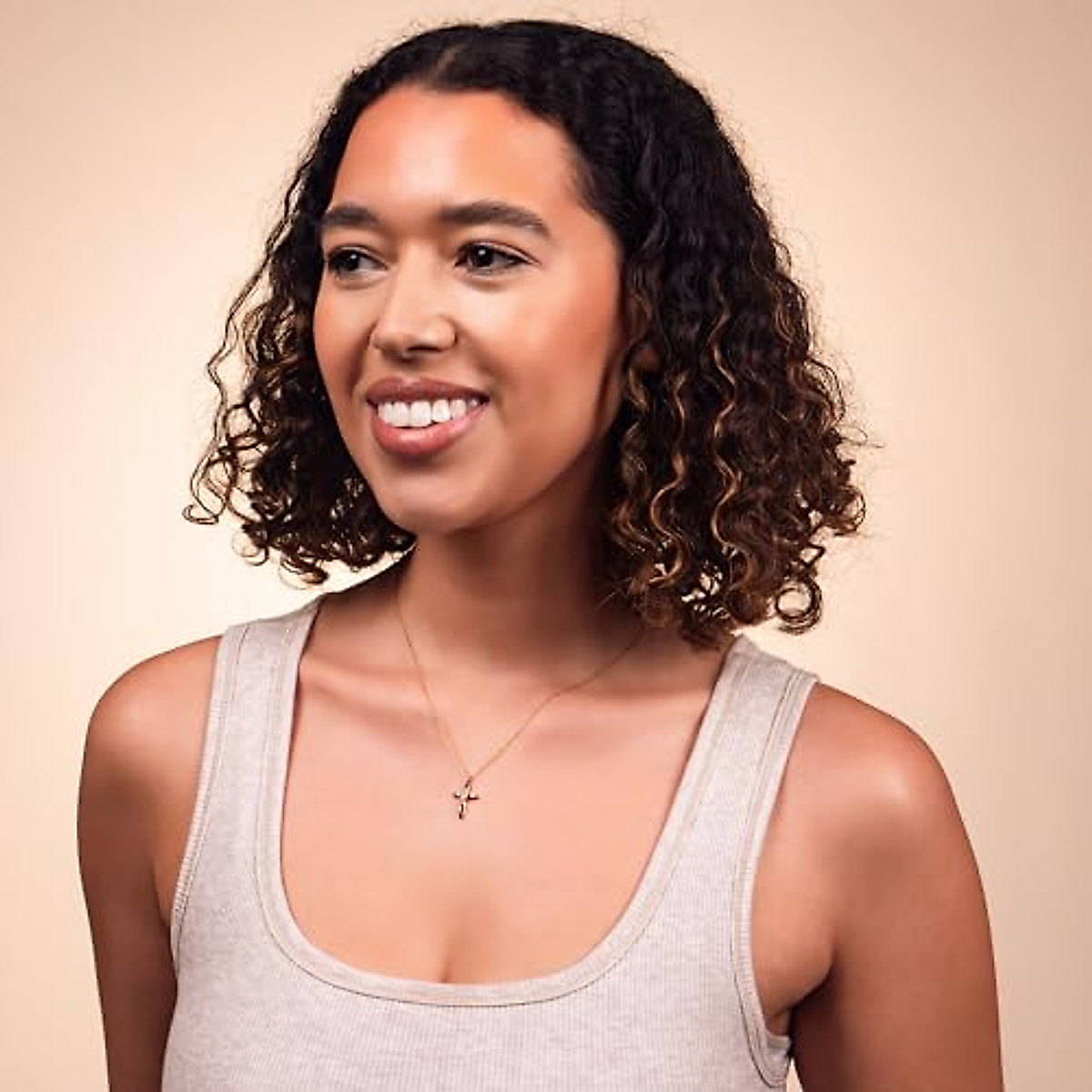 GILDED Small 10 Karat Yellow Gold Natural Round-Cut Diamond Accent 3 Stone Cross Pendant with an 18 Inch Chain