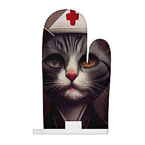 Nurse Oven Mitt - Cat Oven Glove - Animal Print Cooking Gloves