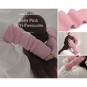 F Flammi Cashmere Blended Arm Warmer Winter Fingerless Gloves Knit Mitten Gloves Wrist Warmer with Thumb Hole for Women