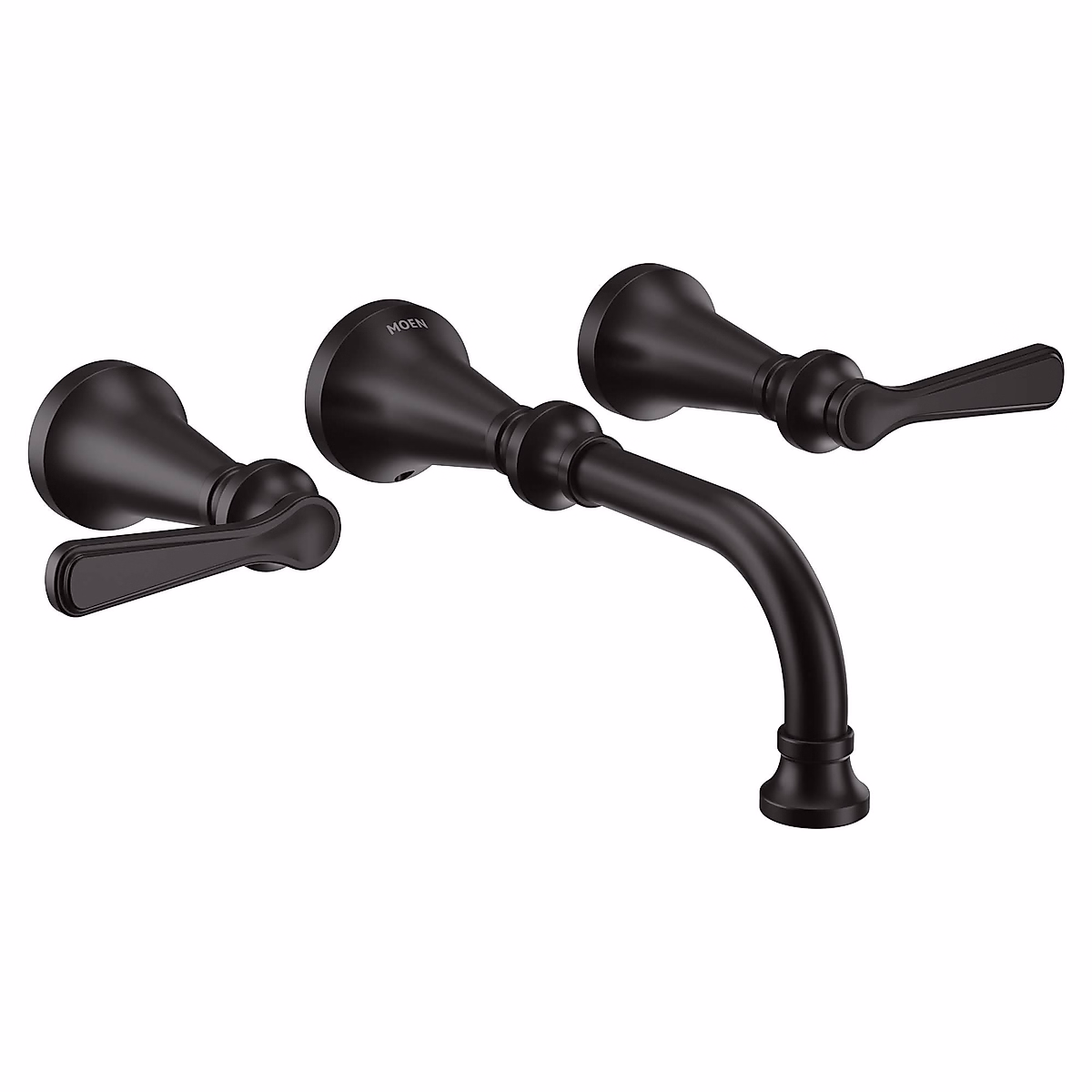 Moen TS44104BL Colinet Traditional Lever Handle Wall Mount Bathroom Faucet Trim, Valve Required, Matte Black