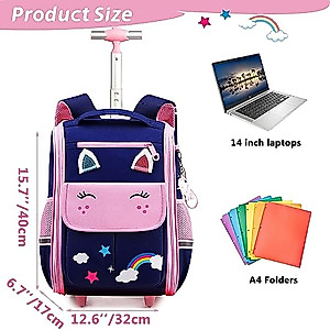Oruiji Unicorn Rolling Backpack for Girls Backpack with Wheels Preschool Elementary Wheeled Backpack for School Kids Carry on Luggage Suitcase