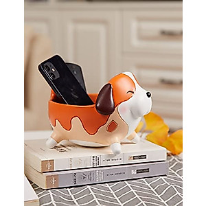 SEINHIJO Dog Candy Dish Cookie Plates Nuts Bowl Jewelry Tray Animal Arts Statue Sculpture Polyresin Figurine 6.7 inch