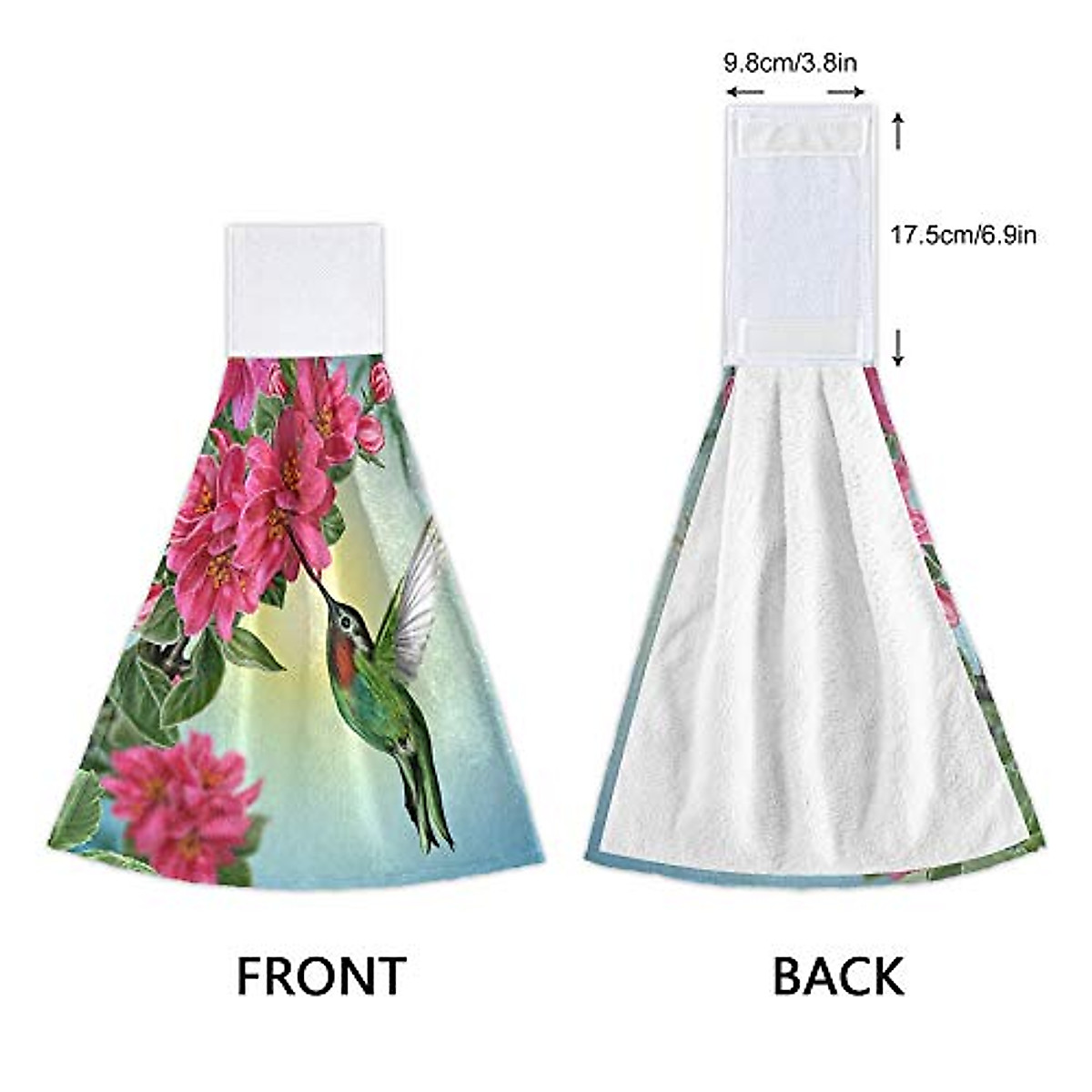 YYZZH Hummingbird Bird Floral Print Red Apple Flower Blue Sky Kitchen Hand Towels with Hook & Loop Set of 2 Absorbent Bath Hand Towel Hanging Tie Towel