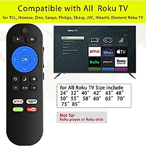 Remote Control for TCL, Hisense, Onn, Sanyo, Philips, Sharp, JVC, Hitachi, Element Roku TV Remote, for 24 32 40 42 43 45 50 55 58 65 70 75 80 85 Inch Roku Smart TV with Glow Yellow Remote Cover Case