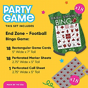 Big Dot of Happiness End Zone - Football - Picture Bingo Cards and Markers - Baby Shower Shaped Bingo Game - Set of 18