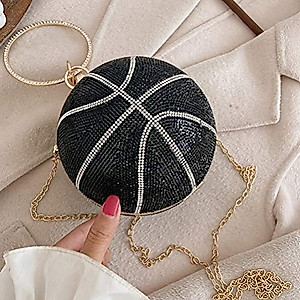 VALICLUD Evening Bag for Women Round Basketball Shaped Purse Crossbody Dazzling Clutch Ring Handle
