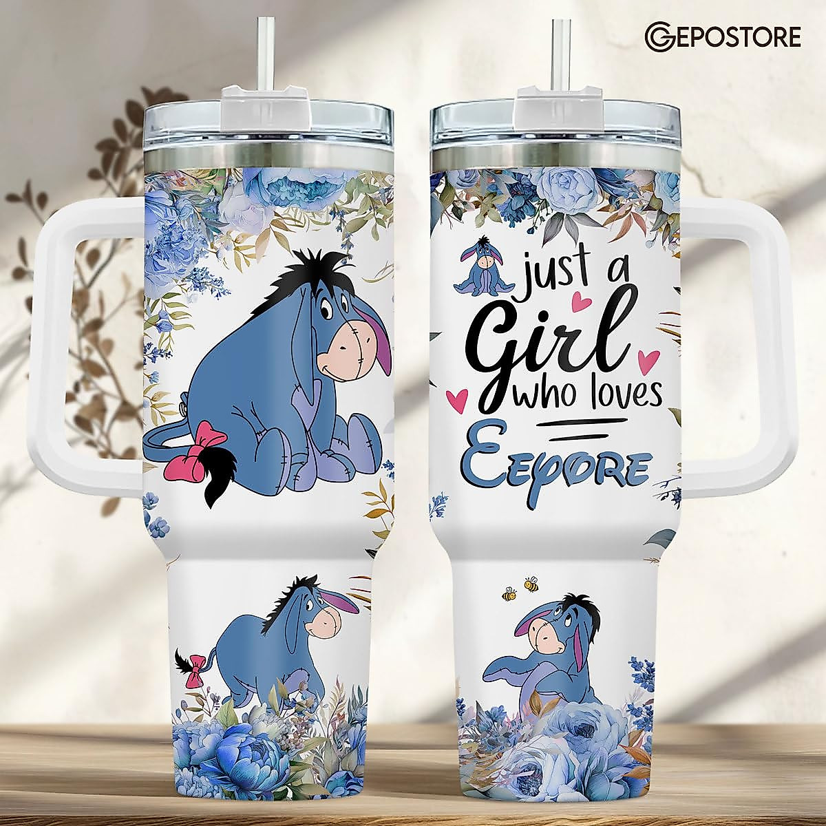 GEPOSTORE Christmas Gifts for Women Girls, Blue Donkey 40oz Tumbler with Handle, Cute Cartoon Character Tumbler, Birthday Gifts for Movie Lover