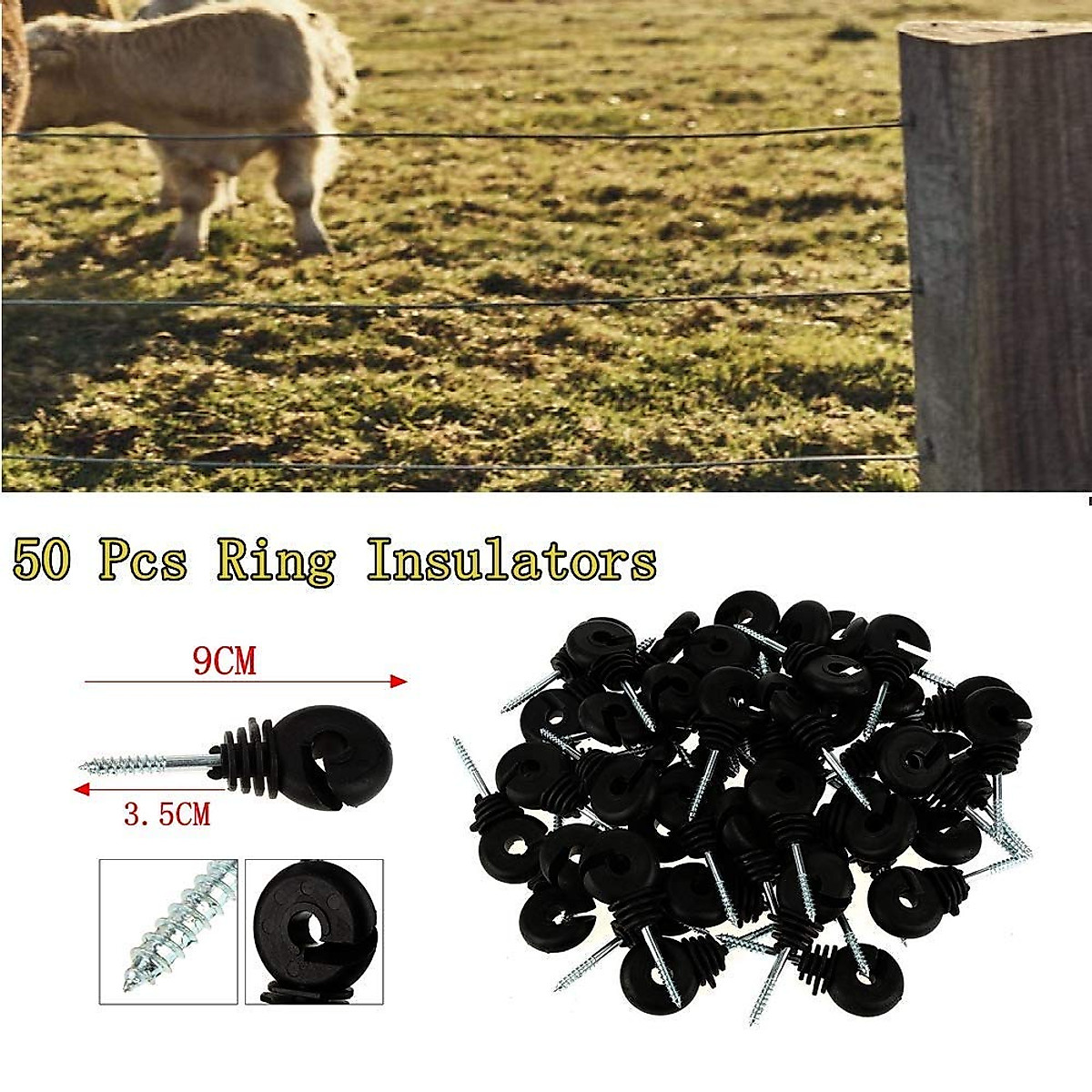50 Pcs Black Electric Fence Insulator Screw-in Insulator Fence Ring Post Wood Post Insulator and 1 Pc Insulator Socket Tool(Grid System Accessories for Animal Husbandry Electronic)