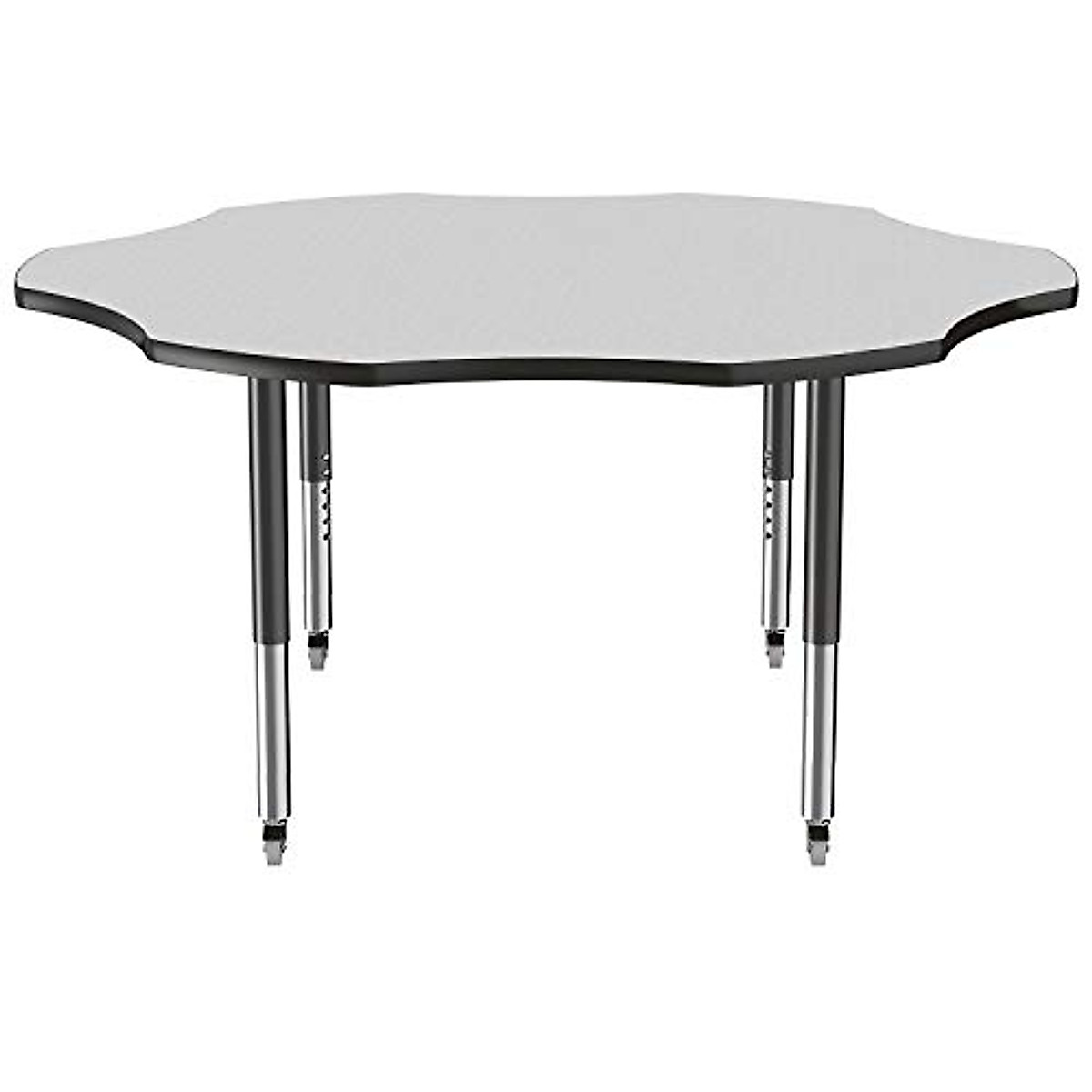 Factory Direct Partners 10091-GYBL Mobile Flower Activity School and Office Table (60"), Super Legs with Glides and Casters, Adjustable Height 19-30" - Gray Top and Black Edge