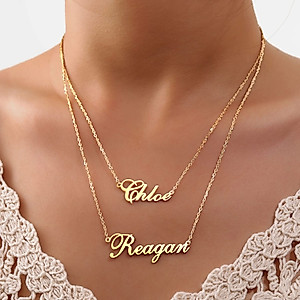 Custom Name Necklaces for Birthday Gifts-Personalized Necklace 18K Gold Name Plate Necklaces Christmas Jewelry Gift for Wife