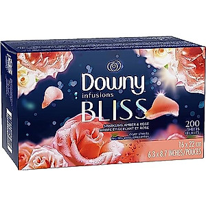 Downy Infusions Dryer Sheets, Laundry Fabric Softener, Bliss, Sparkling Amber & Rose, 200 count.