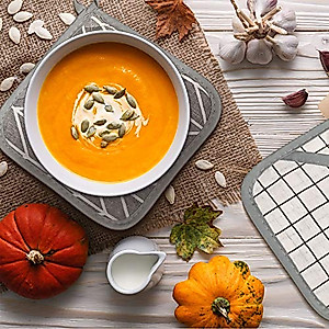 7 Pieces Square Pot Holders Washable Heat Resistant Pocket Mitt with Hanging Loop and Round Thread Weave Coaster Braided Drink Hot Pad Absorbent Woven Coaster for Kitchen Cooking Dinning