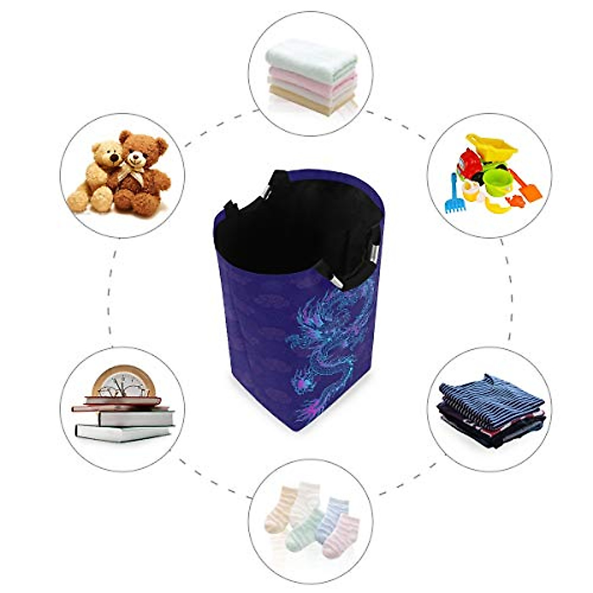 ATTX 22.7’’ Purple Chinese Dragon Waterproof Foldable Laundry Hamper, Dirty Clothes Laundry Basket, Storage Organizer for Toy Collection