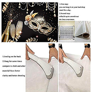 Masquerade Party Backdrops Retro Gold Black Mask Carnival Birthday Photography Backdrop 7x5ft Vinyl Fiesta Mardi Gras Dance Photo Background Champagne Glass Photo Booths Props Decorations