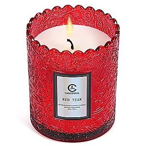 LUKKLOVE Red Teak Candle, Scented Candles Gifts for Women, Single Wick Glass Candles for Home Scented, Over 45 Hours of Burn Time Classic Glass Tumbler