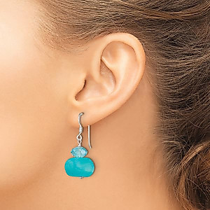 925 Sterling Silver Aquamarine Rhinestone Crystals Blue Jade Drop Dangle Earrings