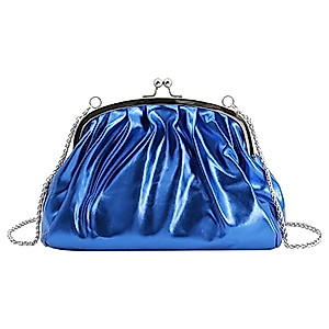Naimo Glossy Leather Metallic Evening Bag Pleated Clutch Kiss Lock Purses Handbag Tote Crossbody Shoulder Bag