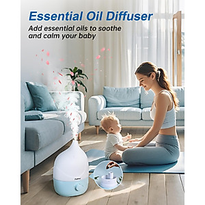 Feekaa Humidifiers for Bedroom Baby 3 in 1 - Top Fill Baby Humidifier & Essential Oil Diffuser & Night Light, BPA-Free Cool Mist Air Humidifier with Cute Stickers for Kids Bedroom Nursery Plants Home