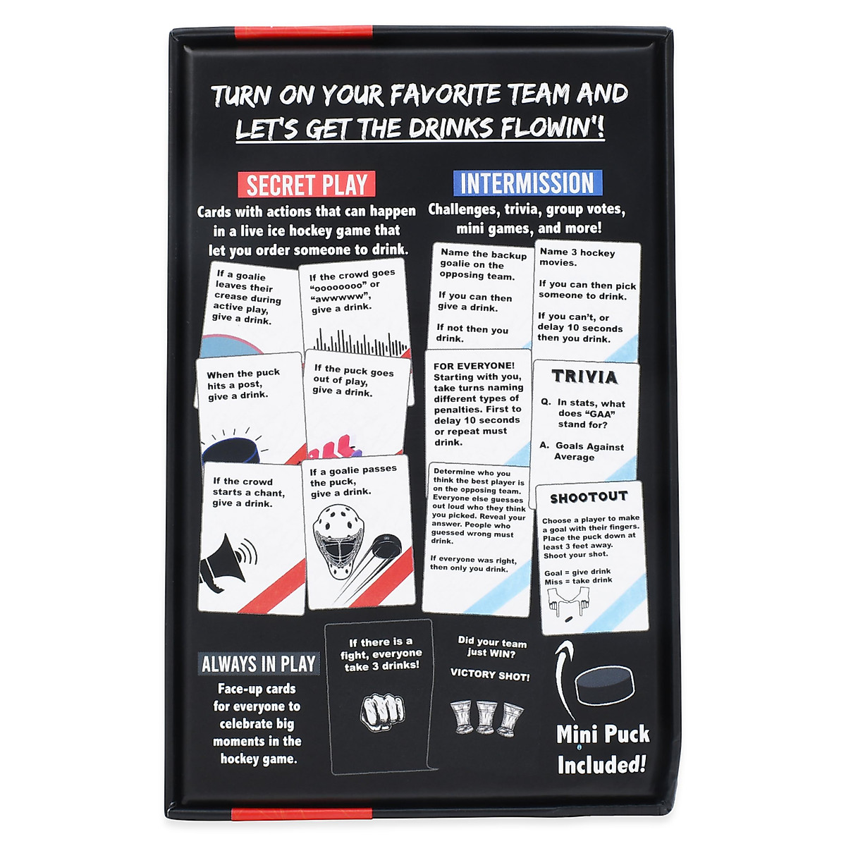 Watch Hockey, Get Drunk - The Live Hockey Drinking Game | 260 Cards with a Mini Puck. Perfect for Parties, Group Game Day, Tailgating. Great Gift for Sports Fans.