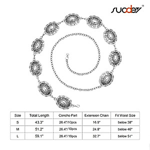 SUOSDEY Western Concho Chain Belt for Women Cowgirl Waist Belt for Country Concert Outfit Dresses Jeans Turquoise Metal Belts