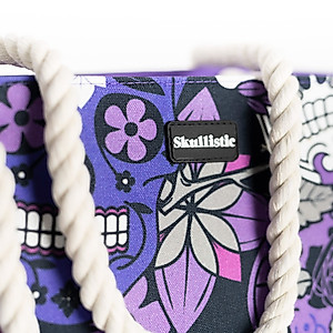 Skullistic Sugar Skull Purple Shoulder Bag - Beach, Travel & Gym, Thick Canvas, L18.5 x H13.5 x W5