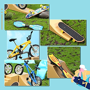 17 Pieces Finger Skateboard Ramp Set Skate Park Kit Ramp Parts Set Mini Finger Toys Set Finger Bike Skate Park Kit with Replacement Wheels and Tools for Kids Party Favor (Classic Color)