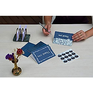 120 Thank You Cards in Navy Blue with Envelopes & Stickers - Elegant 6 Designs Bulk Notes Embossed with Silver Foil Letters for Wedding, Formal, Business, Graduation, Funeral 4x6 Inch Thick Card Stock