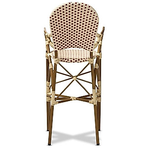Baxton Studio Marguerite Classic French Indoor and Outdoor Beige and Red Bamboo Style Stackable Bistro Bar Stool
