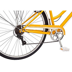 Schwinn Wayfarer Adult Hybrid Bike, Mens and Womens, 16-Inch/Small Steel Step-Through Frame, 7-Speed Drivetrain, Rear Rack, 28-Inch Wheels, Yellow