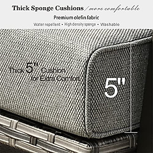 ovios Patio Furniture Set 5 PCS All Weather Outdoor Wicker Rattan Sofa Set with Ottomans High Back Sofa Thick Cushion Garden Backyard Porch (Dark Grey)