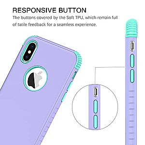 BENTOBEN iPhone X Case, iPhone Xs Case, 2 in 1 Slim Full Body Rugged Shockproof Hybrid Hard PC Bumper Drop Protective Girls Women Boy Men Covers for iPhone X/XS 5.8 inch, Purple/Mint