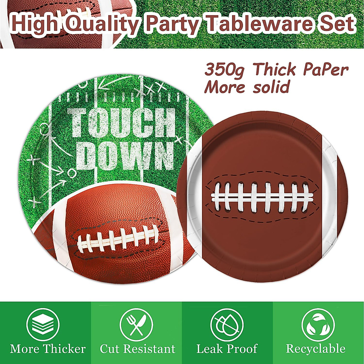 Football Party Decorations Football Party Supplies Including Paper Plates, Napkins, Tablecloth, Banner for Football Birthday Party Gameday Tailgate Party Decorations, Serve 24