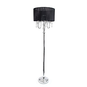 Elegant Designs LF1002-BLK Trendy Romantic Sheer Shade Hanging Crystals, Black Floor Lamp