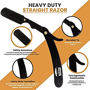 Utopia Care Professional Barber Straight Edge Razor Safety with 100-Pack Derby Blades - 100 Percent Stainless Steel (Black)
