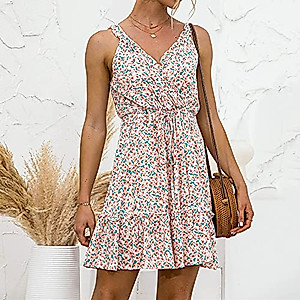 Maxi Floral Dress for Women Dress Women's V-Neck Dress Ruffled Dexy Mini Summer Suspender Floral Women's Dress