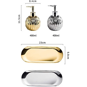 Pump Bottle,Soap Dispenser,Bathroom Hand Sanitizer Bottle, Shampoo and Shower Gel Separate Bottles, Suitable for Bathroom Hotel Clubs, with Tray, Gold, Silver, 400ml (Color : 2*