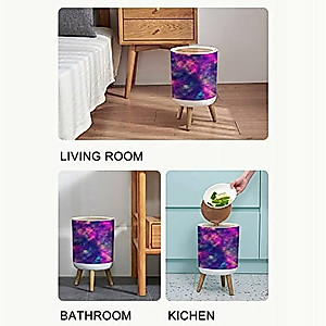 Small Trash Can with Lid Space seamless Universe repeat bright marble abstract liquid texture Garbage Bin Wood Waste Bin Press Cover Round Wastebasket for Bathroom Bedroom Diaper Office Kitchen