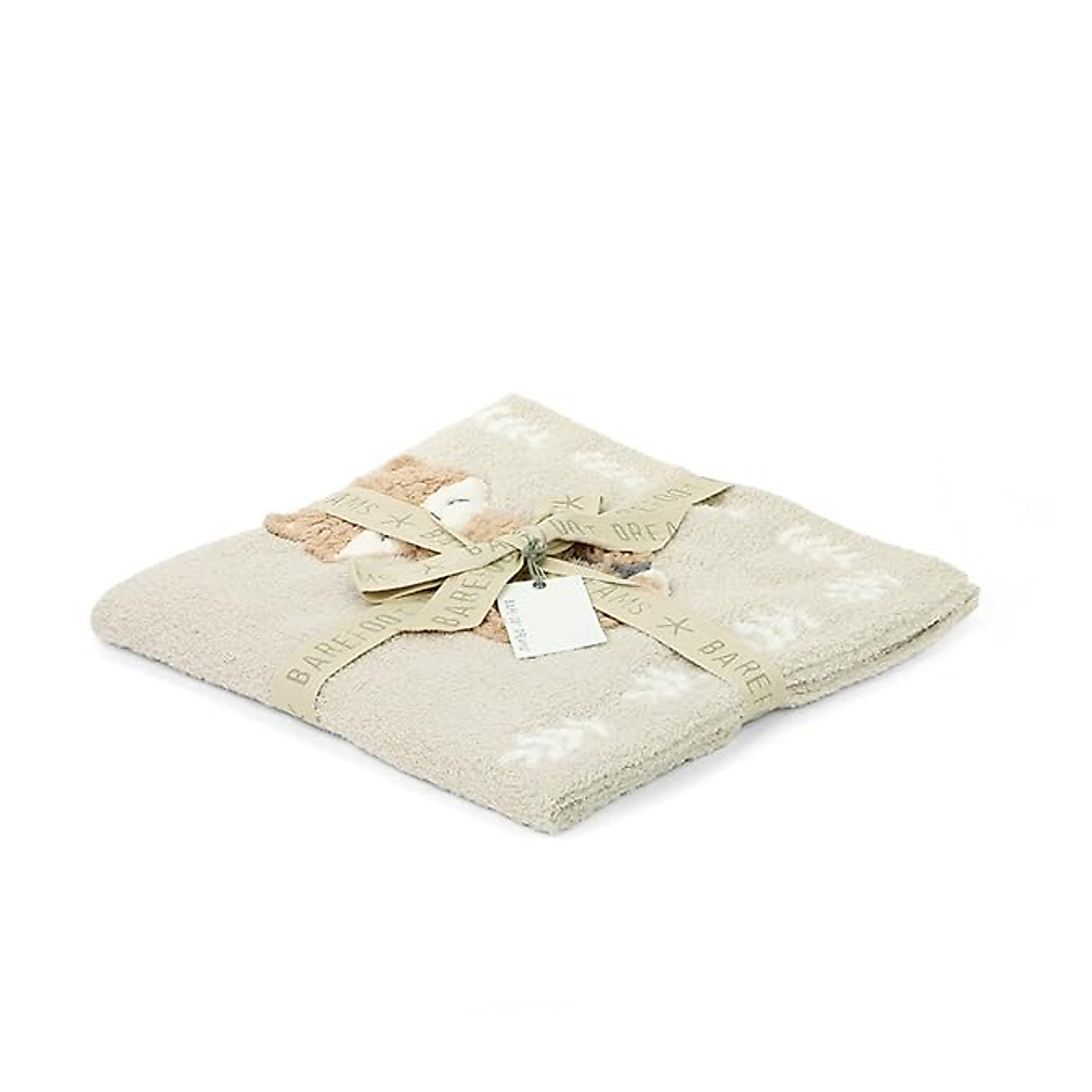 Barefoot Dreams CozyChic Fox Baby Blanket, Baby Blanket, White Blanket, Stroller Blanket, Super Soft Blanket, Cozy Blanket-30”x30”, Stone/Tan