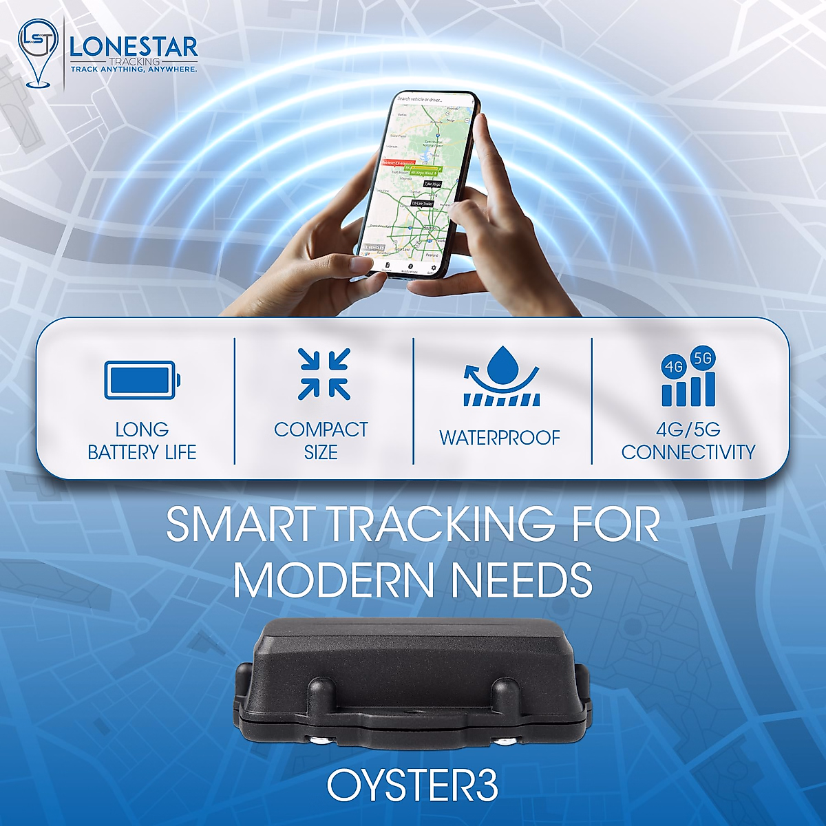 LoneStar Tracking GPS Tracker: Oyster3 4G/5G - Long Battery Life Hidden Car GPS Tracker Device, Anti-Theft Car Security for Vehicles,Cars,Trucks, Assets, Real-Time GPS Tracking (Subscription Required)