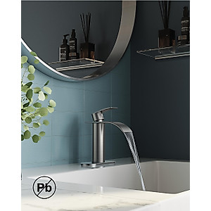 FORIOUS Waterfall Bathroom Faucets Single Hole, Single Handle Bathroom Sink Faucet with Metal Pop up Drain, Brushed Nickel Bathroom Faucet with Deck Plate, Vanity Faucet for 1 Hole or 3 Hole Sink