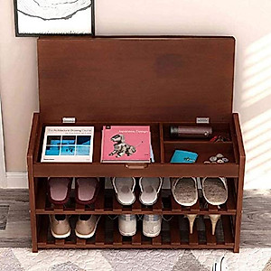 DINGZZ Shoe Bench Rack with Cushion Upholstered Padded Seat Storage Shelf Bench 2-Tier Shoe Rack Entryway Shoe Storage Organizer (Color : Black)