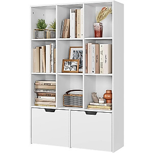 GAOMON 9 Cube Storage Organizer with Drawers, White Tall Bookshelf with Storage, Wooden 3-Tier Open Freestanding Shelf, for Kids Room, Living Room, Office, Bedroom