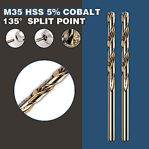 BeQell 13pcs Cobalt Drill Bit Set,M35 HSS Metal Drill Bit Jobber Length Twist Drill Bits for Hard Metal, Stainless Steel,Cast Iron and Wood Plastic