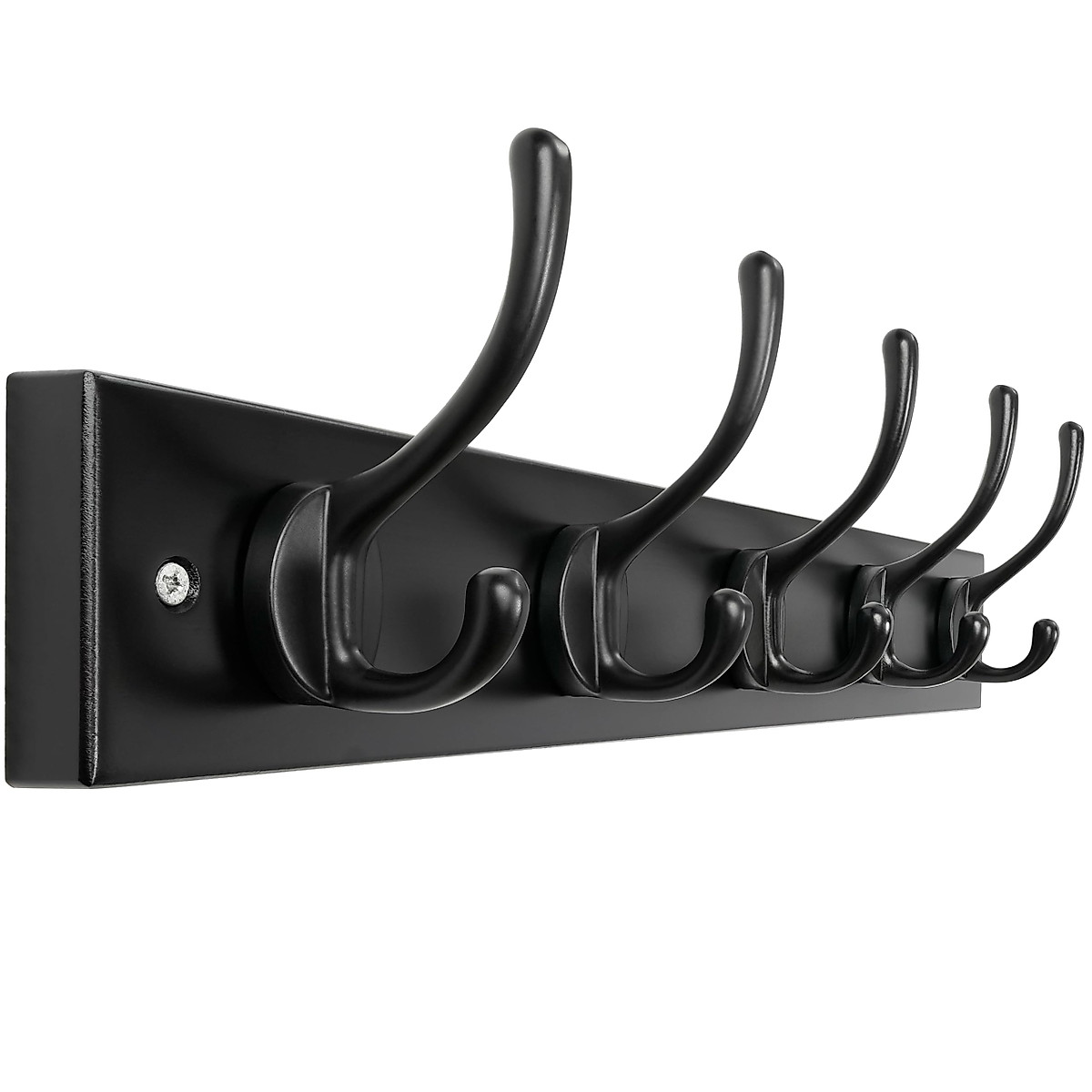 Dseap Wall Mounted Coat Rack: 16" Hole to Hole, Coat Hook Hanger with 5 Metal Hooks for Hanging Coats Towels Hats Clothes, Black