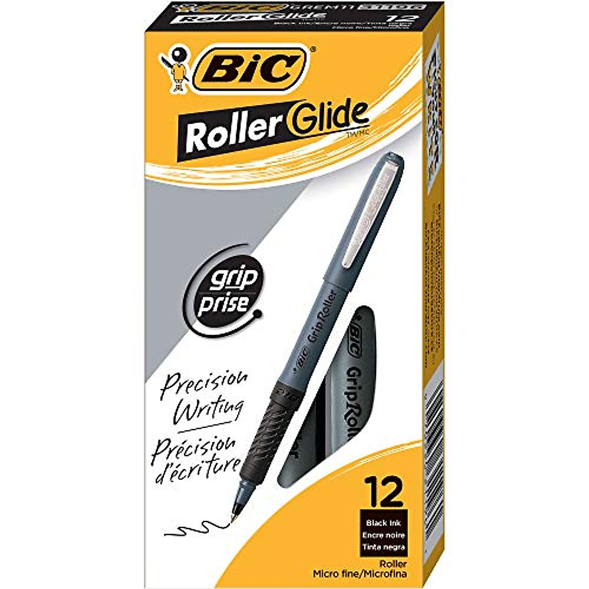 BIC Grip Stick Roller Ball Pen, Micro Fine Point (0.5 mm), Black, 12 Pens (GREM11BK)