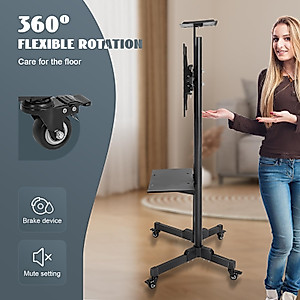 GCCSJ Mobile TV Cart for 32-70 Inch LCD LED OLED Flat Curved Screen TVs Up to 110 lbs Height TV Cart with Wheels Adjustable Portable TV with Laptop DVD Shelf, Locking Wheels, Max VESA 600x400mm