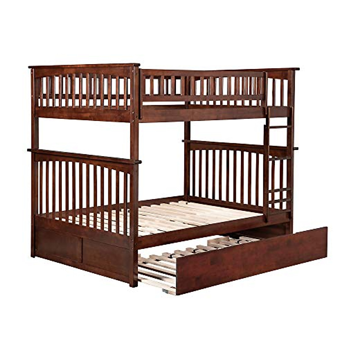 Atlantic Furniture Columbia Bunk Bed Full Over Full with Twin Size Urban Trundle Bed Walnut/Full Over Full