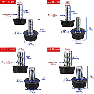 1/4" UNC Thread Adjustable Furniture Levelers Screw in Threaded, Galvanized Steel Screw Foot Levelers Screw On Furniture Glide Leveling for Table, Chair, Furniture Legs, 20 pcs Pack